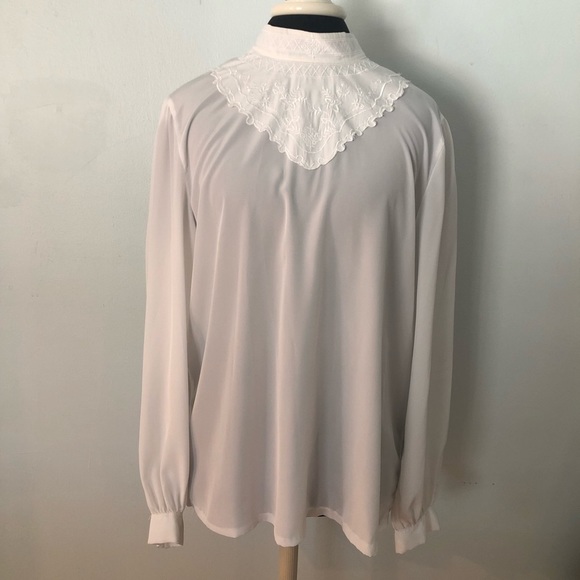 Vintage | Tops | Vintage White High Neck Lace Trim Long Sleeve Poets ...